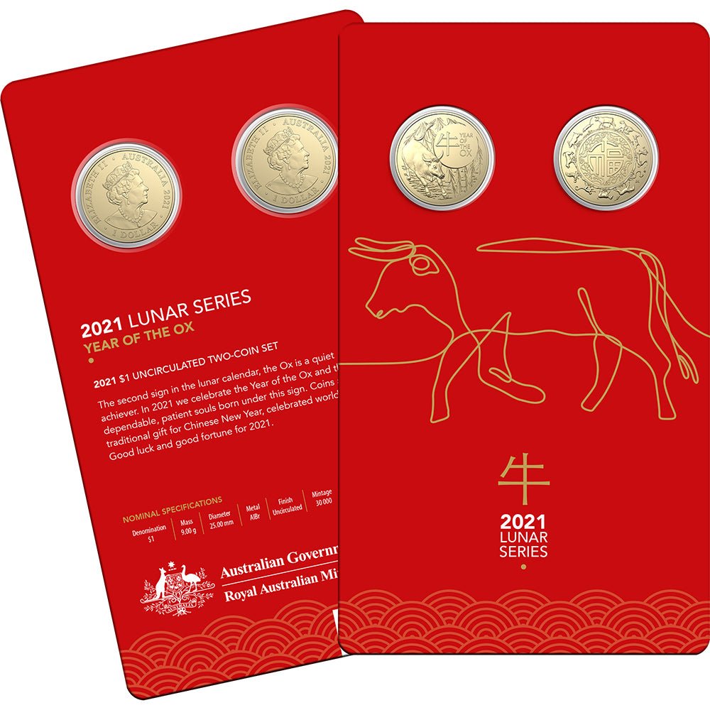 2021 $1 Year Of The Ox Uncirculated Two Coin Set | Direct Coins