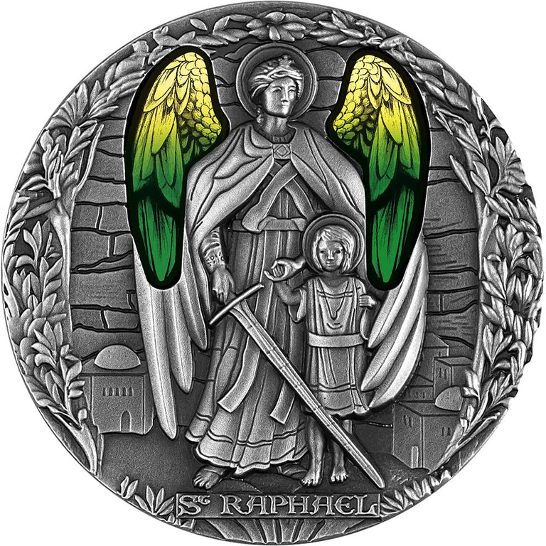 2022 Archangel Raphael 2oz Silver Antique Coin With Glass Insert ...