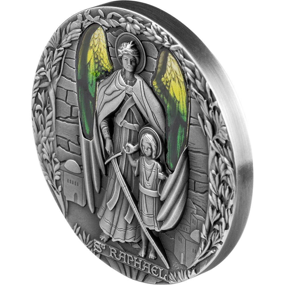 2022 Archangel Raphael 2oz Silver Antique Coin With Glass Insert ...